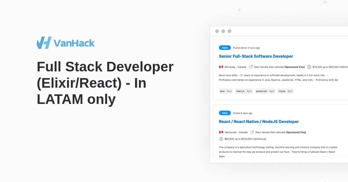 Full Stack Developer (Elixir/React) - In LATAM only - VanHack